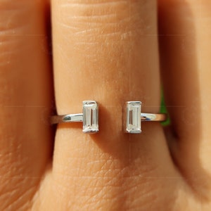 Baguette Open Cuff Ring Women / Two Stone Open Gap Wedding Band ...