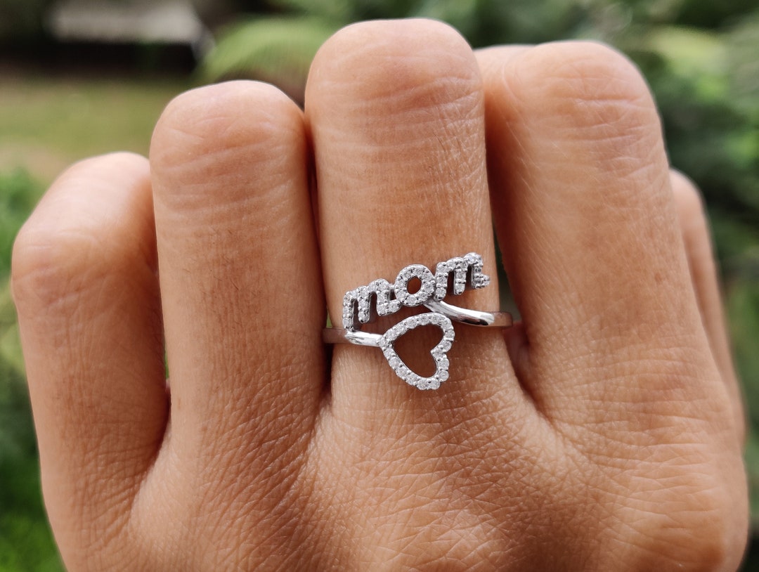 14K Gold Lab Diamond Mom Ring, Mother's Day Lab Grown Diamond Ring, Birthday Gift for Her ...