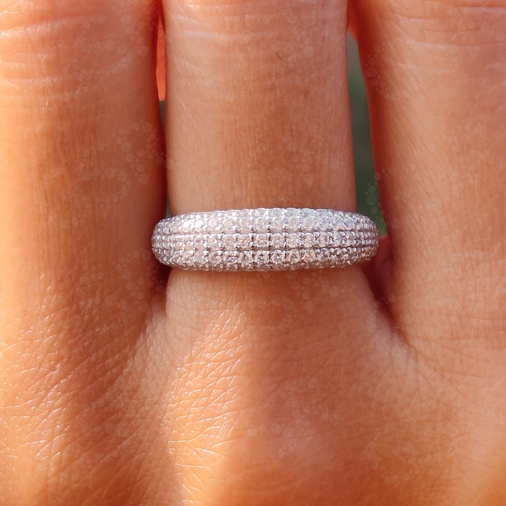 Solid 14K Gold Wide Cluster Pave Dome Band Ring / Round White ...