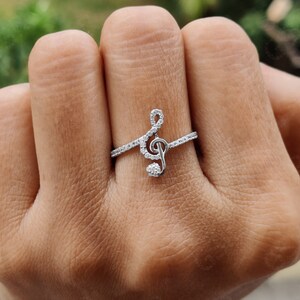 Musical Note Ring / 14K Gold Music Symbol Ring / Moissanite Diamond Ring / Treble Clef Ring ...