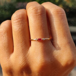 Stackable Birthstone Rings / 14K Gold Ruby Ring / Baguette Ruby ...