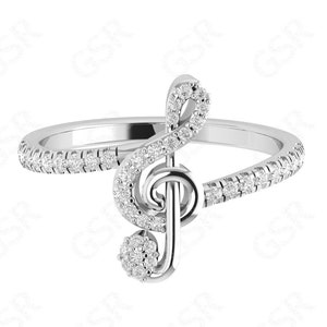 Musical Note Ring / 14K Gold Music Symbol Ring / Moissanite Diamond ...