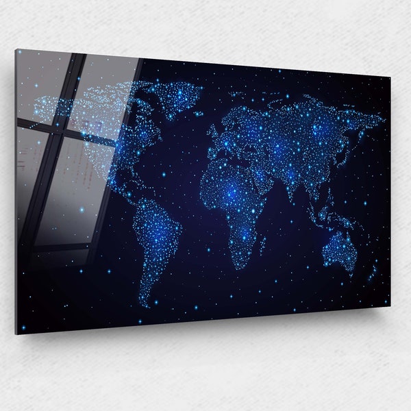 World Map Glass Wall Art - Etsy