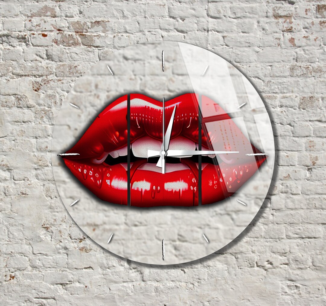 Sexy Red Lips Modern Glass Wall Clocks, Tempered Glass Art, Beautiful ...