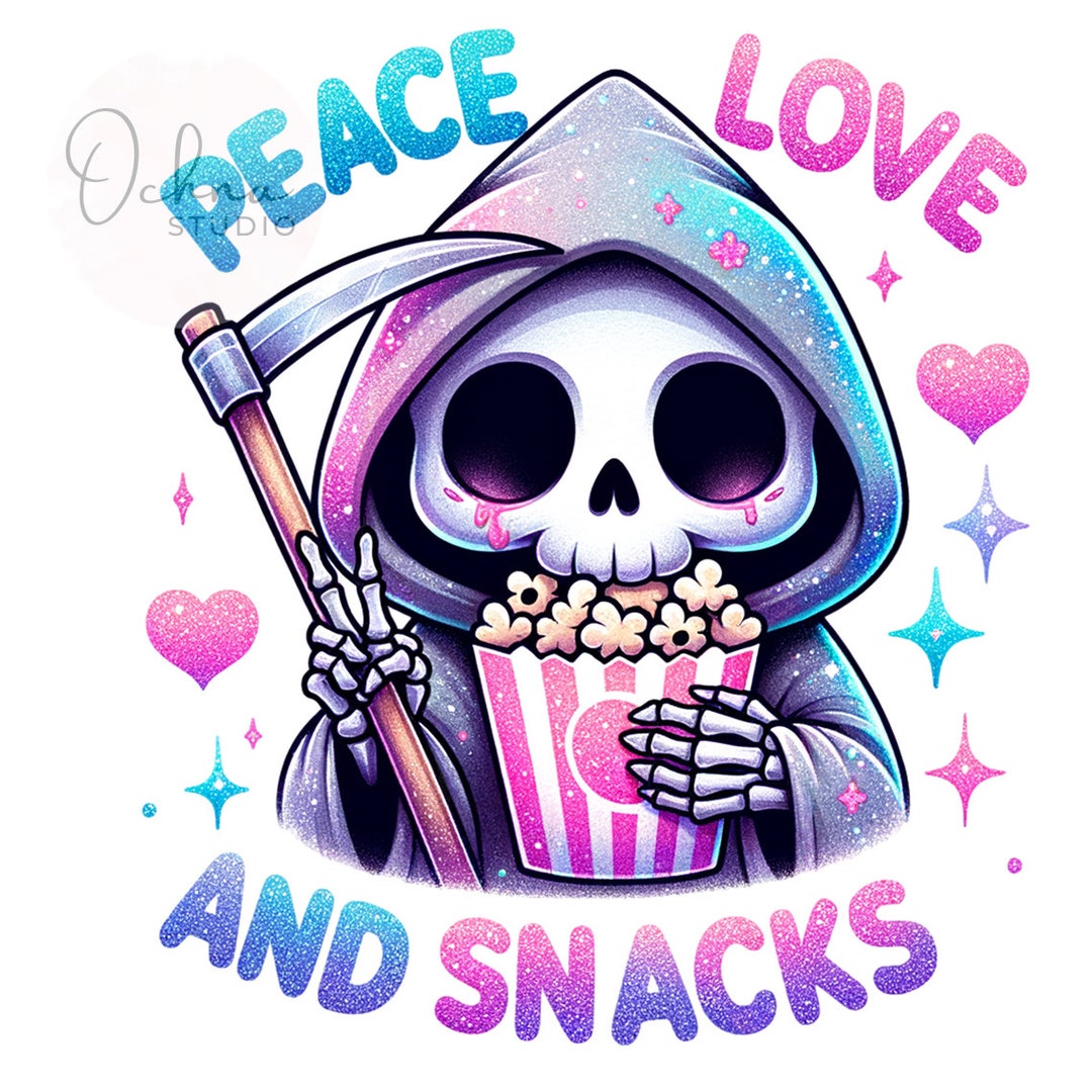 Peace Love and Snacks PNG, Spooky Grim Reaper Clipart, Sarcastic PNG ...