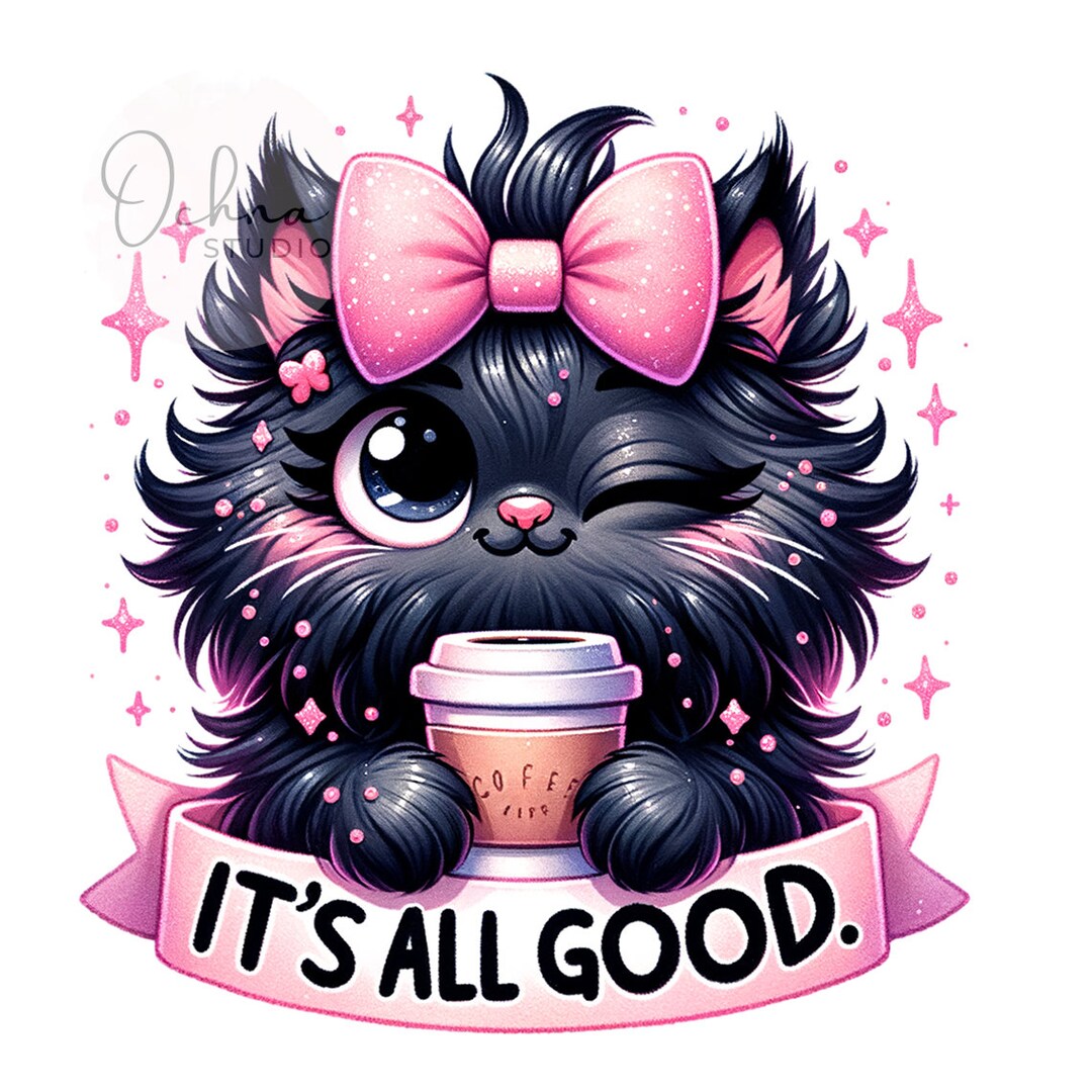 It's All Good PNG, Im Fine Cat Clipart, Whimsical Quirky Cat, Cat PNG ...