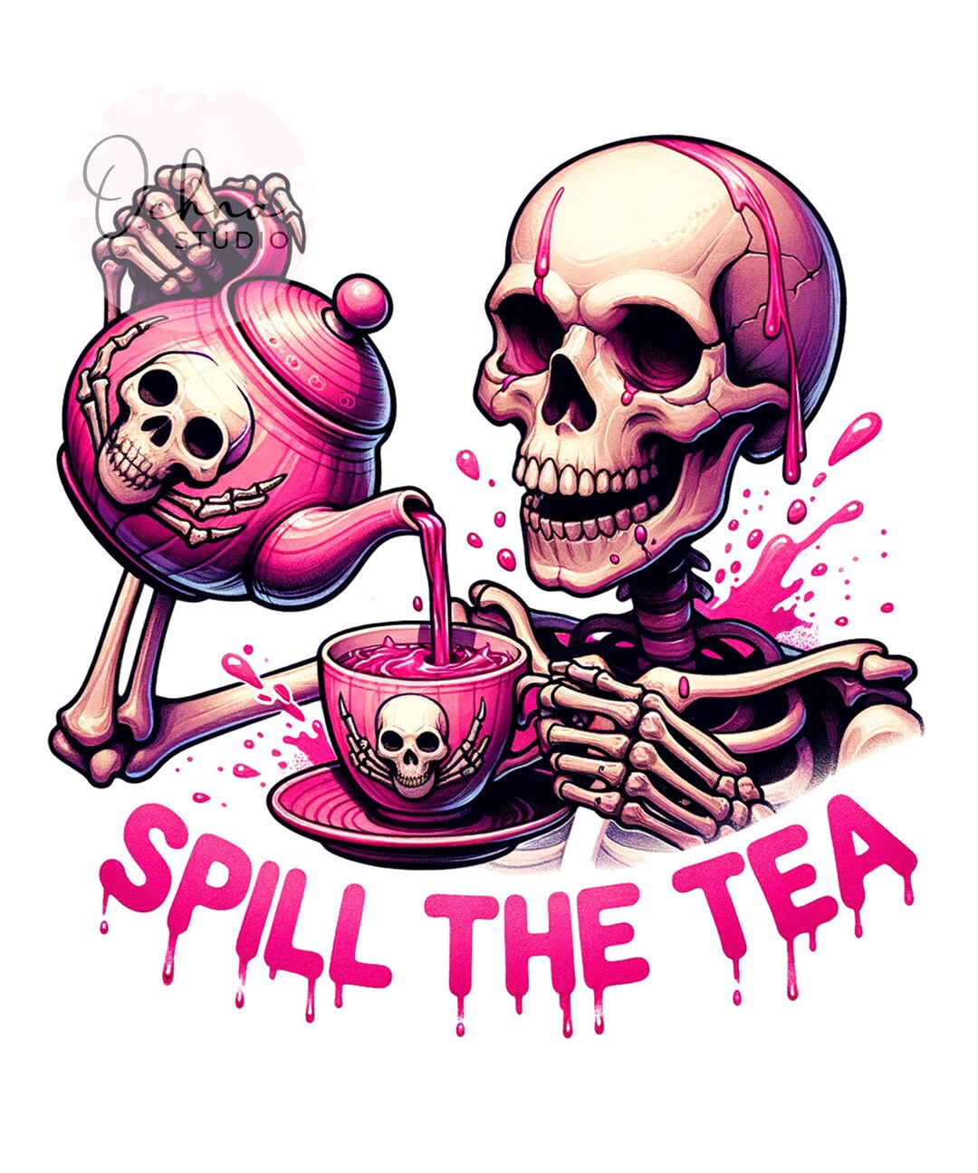 Spill the Tea PNG, Skeleton Clipart, Snarky Skeleton Clipart, Spooky ...