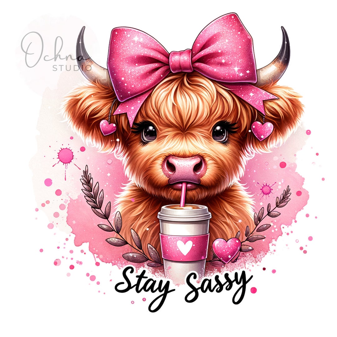 Stay Sassy Highland Cow PNG, Snarky Heifer Cow Clipart, Moody, Coffee ...