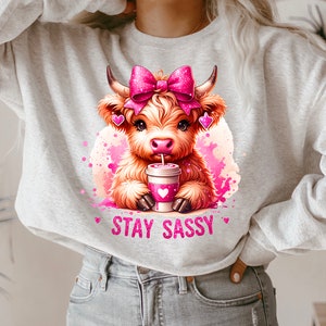 Stay Sassy Highland Cow PNG, Snarky Heifer Cow Clipart, Moody, Coffee ...