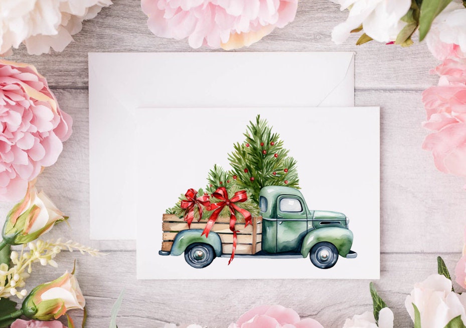 Christmas Truck Clipart, Watercolor Christmas Clipart, Christmas Tree ...