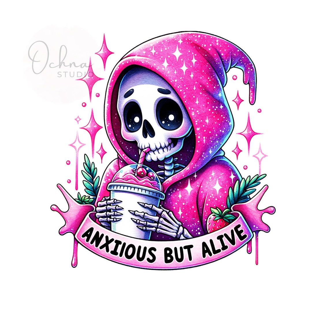 Anxious but Alive PNG, Grim Reaper, Iced Coffee Png, Snarky Skeleton ...