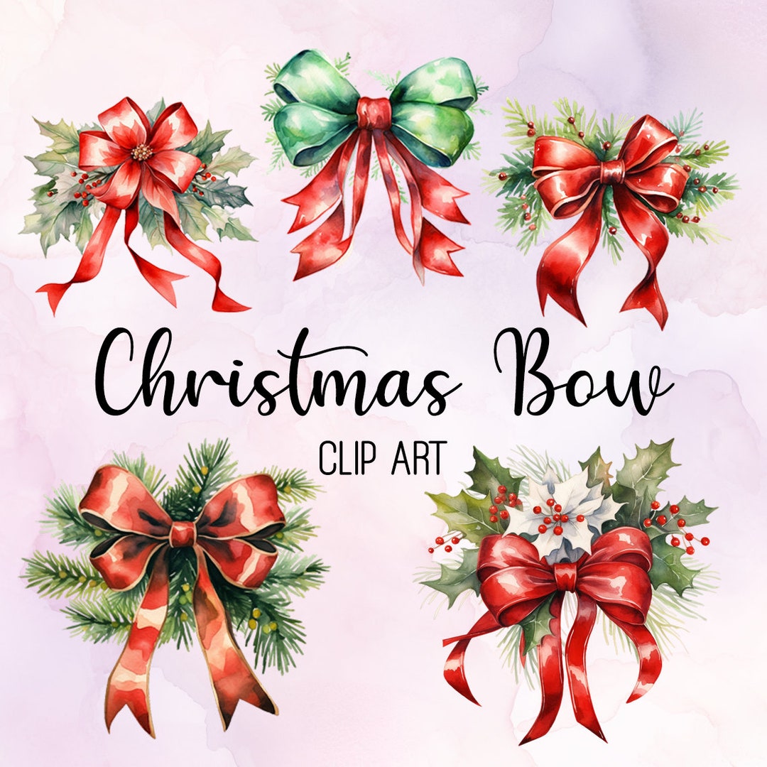 Christmas Bow Clipart, Watercolor Christmas Clipart, Christmas Bows ...