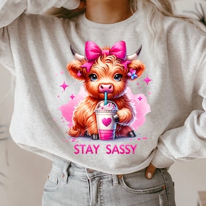 Stay Sassy Highland Cow PNG, Snarky Heifer Cow Clipart, Moody, Coffee ...