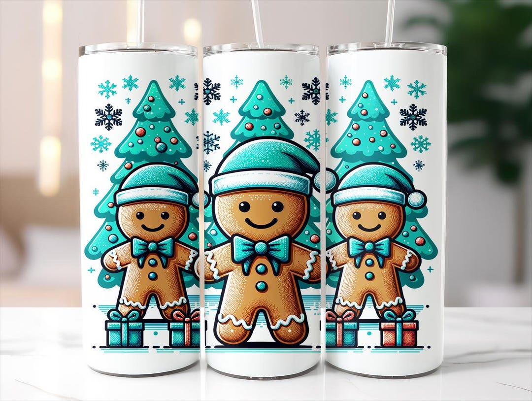 Christmas Ginger Breadman Tumbler Wrap, Teal Christmas Tumbler, Ginger ...