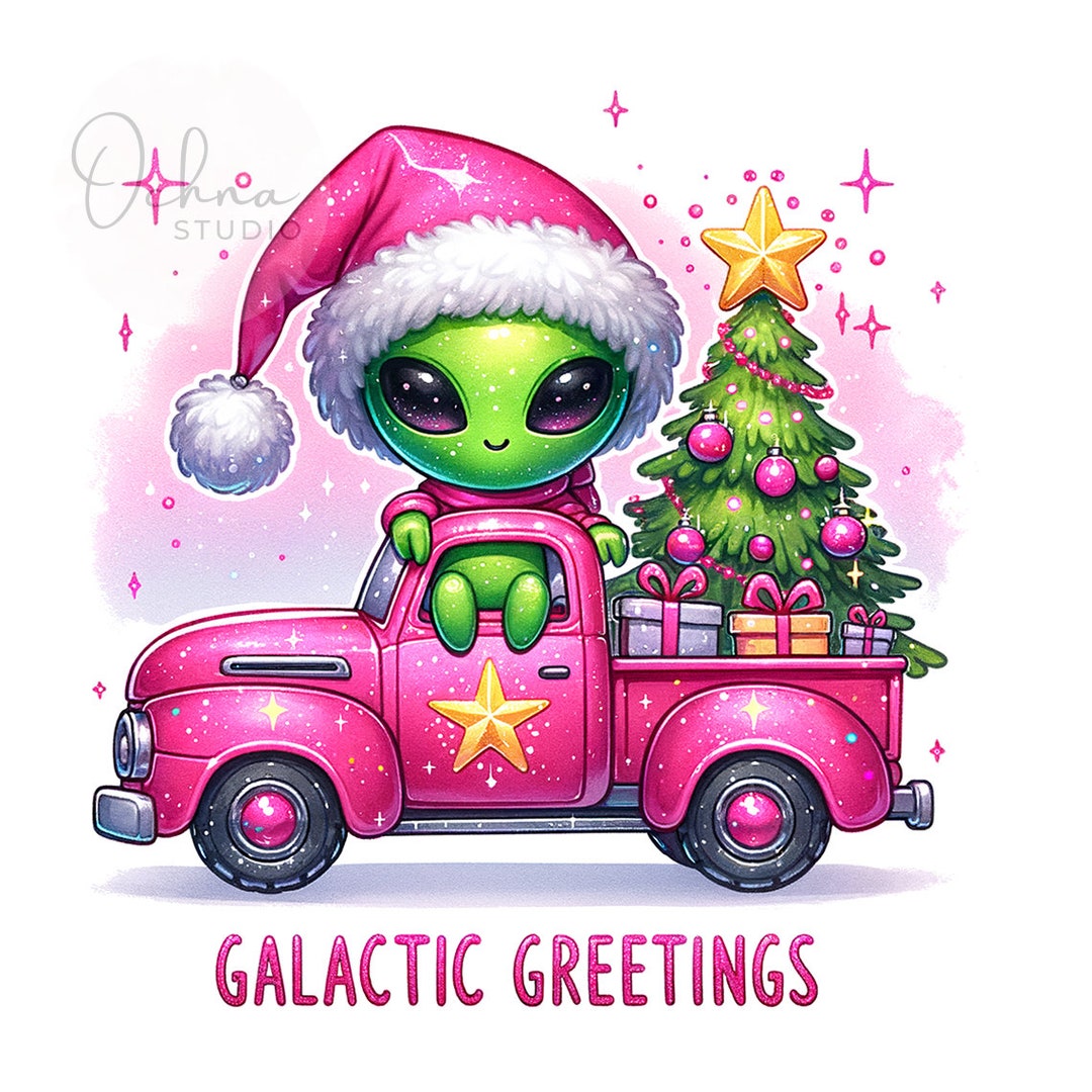 Christmas Alien PNG, Galactic Greetings PNG, Christmas Clipart, Pink ...
