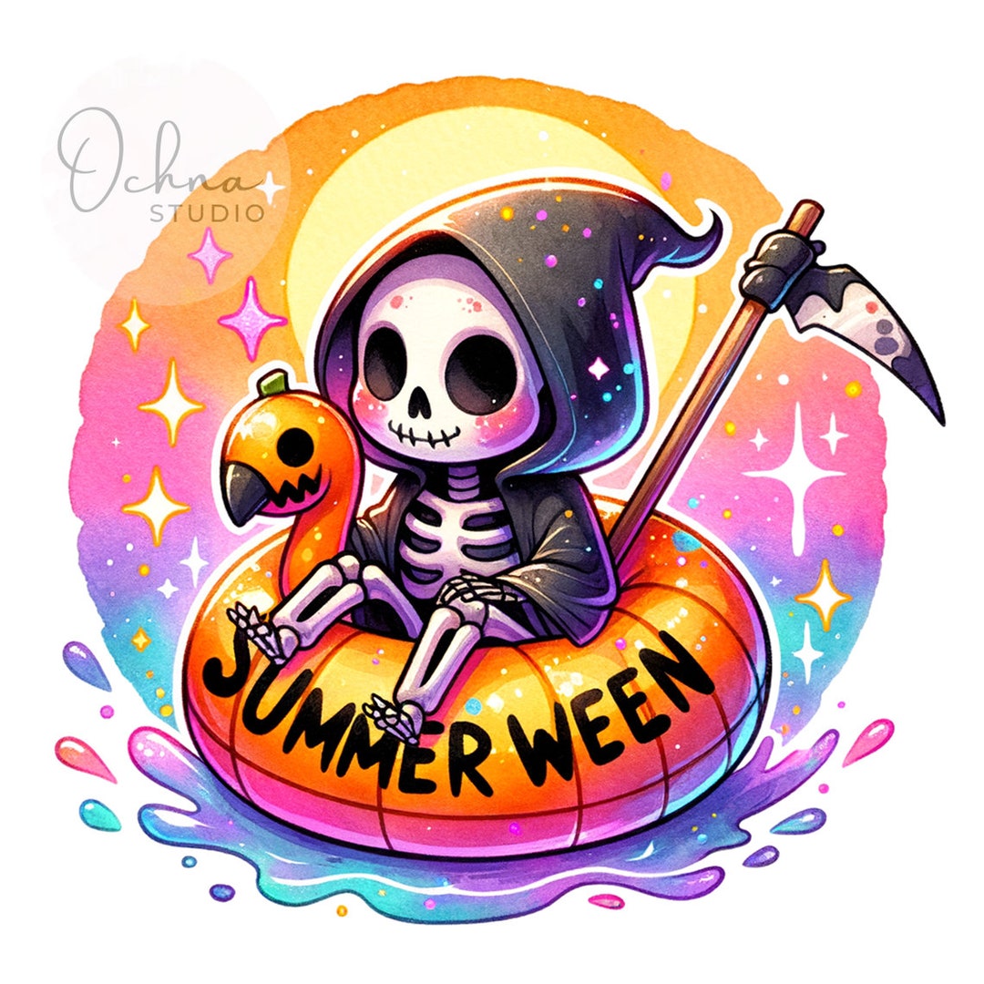 Spooky Summerween Clipart, Cute Summer Halloween, Summerween, Skeleton ...