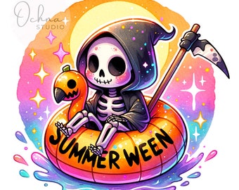Spooky Summerween Clipart, Cute Summer Halloween, Summerween, Skeleton ...