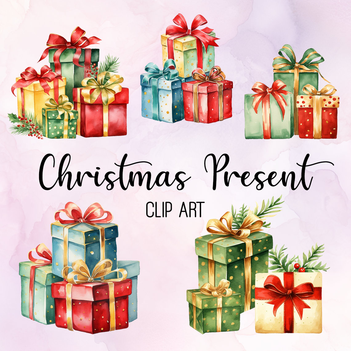 Christmas Present Clipart Watercolor Christmas Clipart - Etsy
