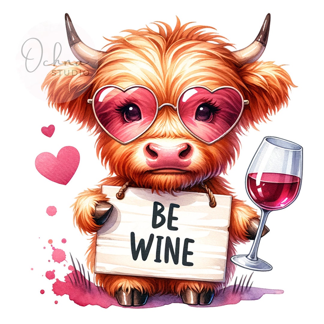 Highland Cow Be Wine PNG, Cute Highland Cow Clipart, Be Wine Png ...