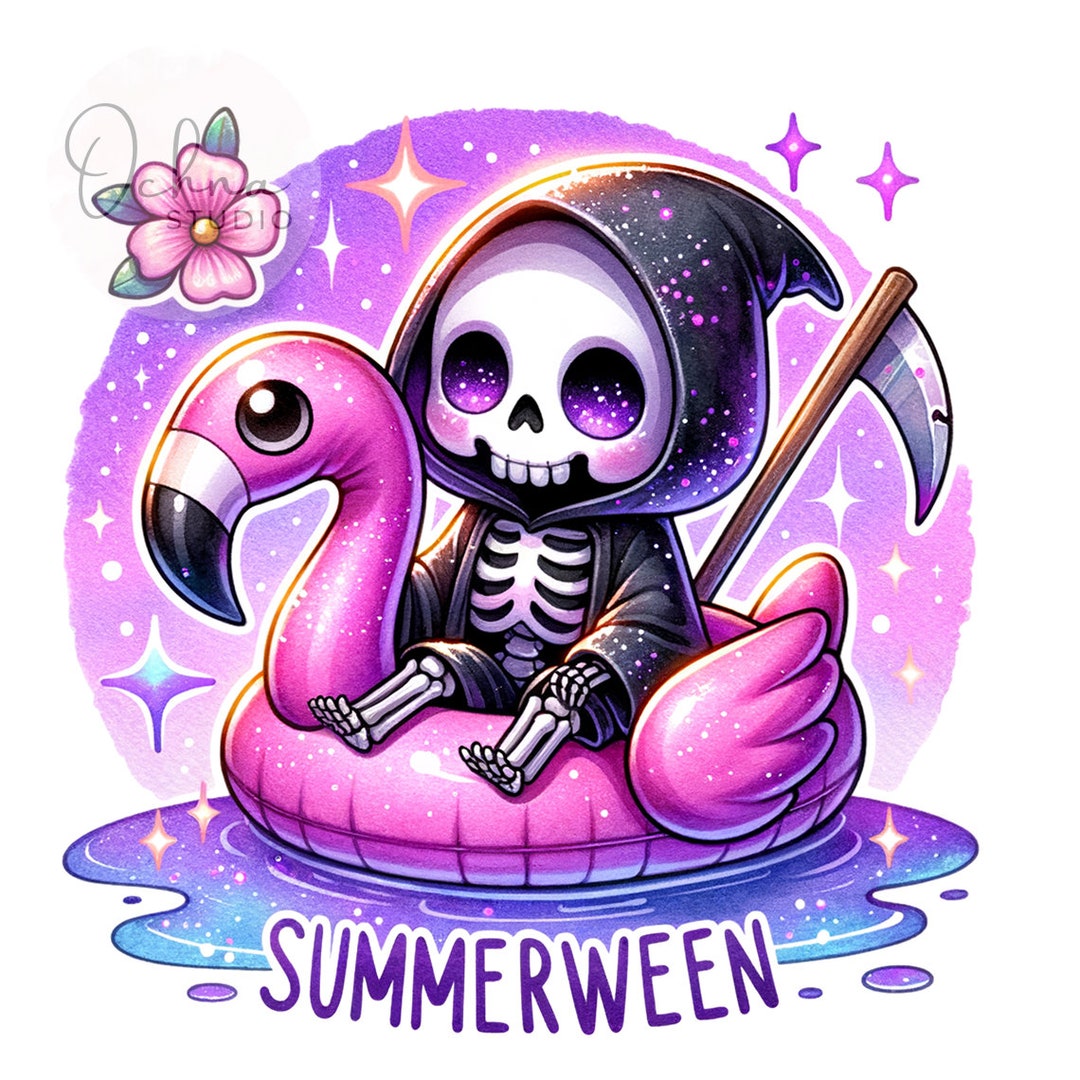 Spooky Summerween Clipart, Cute Summer Halloween, Summerween, Skeleton ...