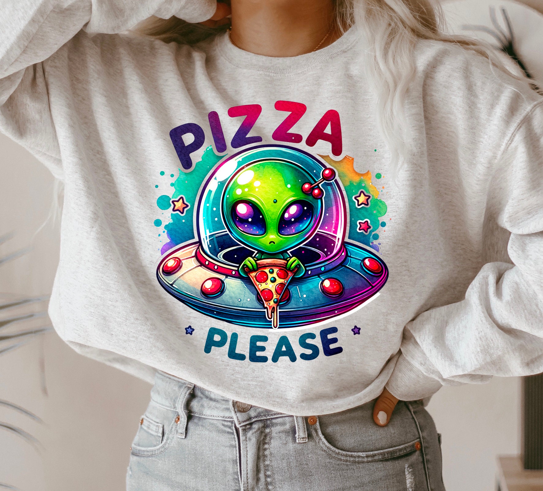 Alien Pizza Abduction Clipart, Funny Clipart, Trippy Alien Clipart ...