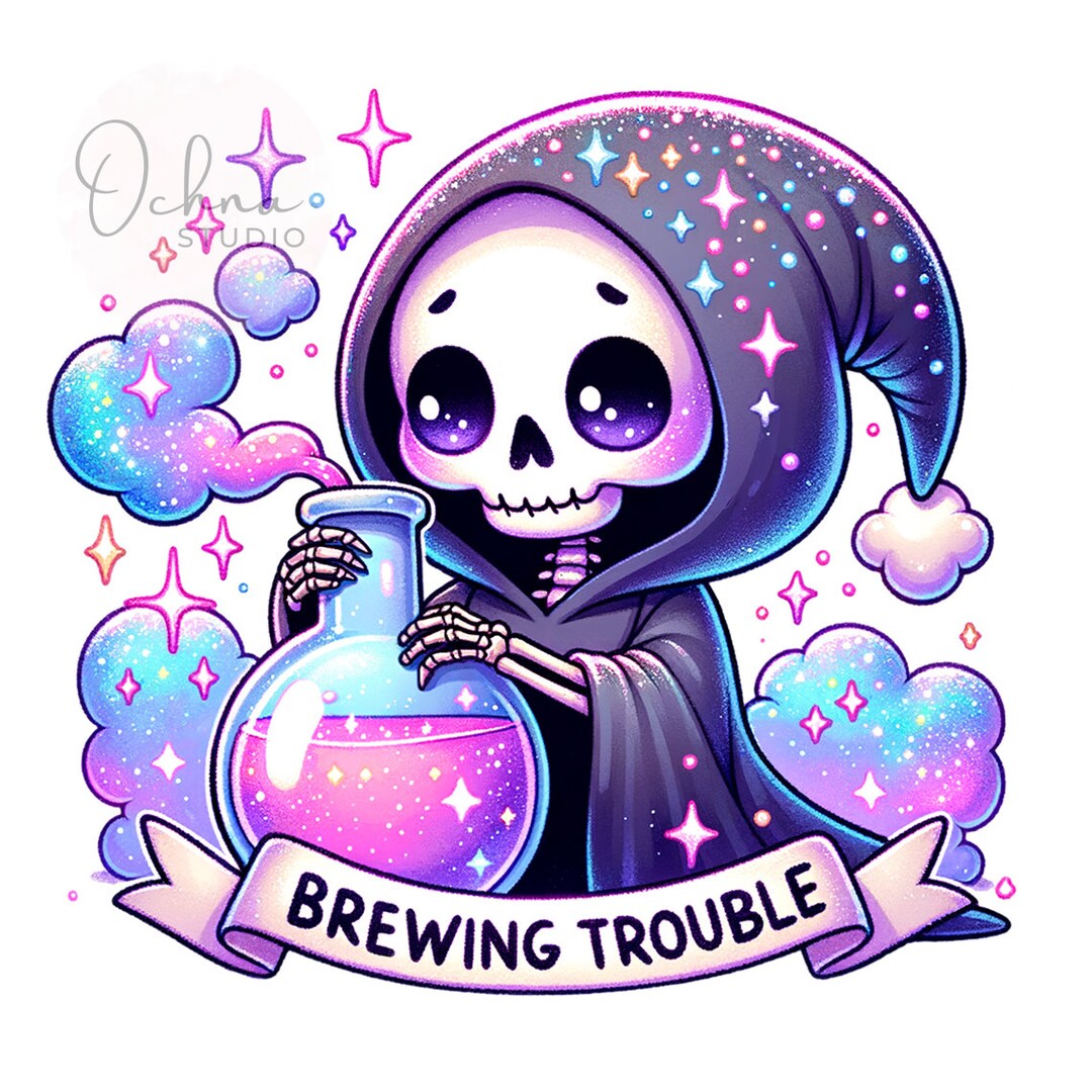 Brewing Trouble PNG , Grim Reaper Clipart, Snarky Skeleton Sublimation ...