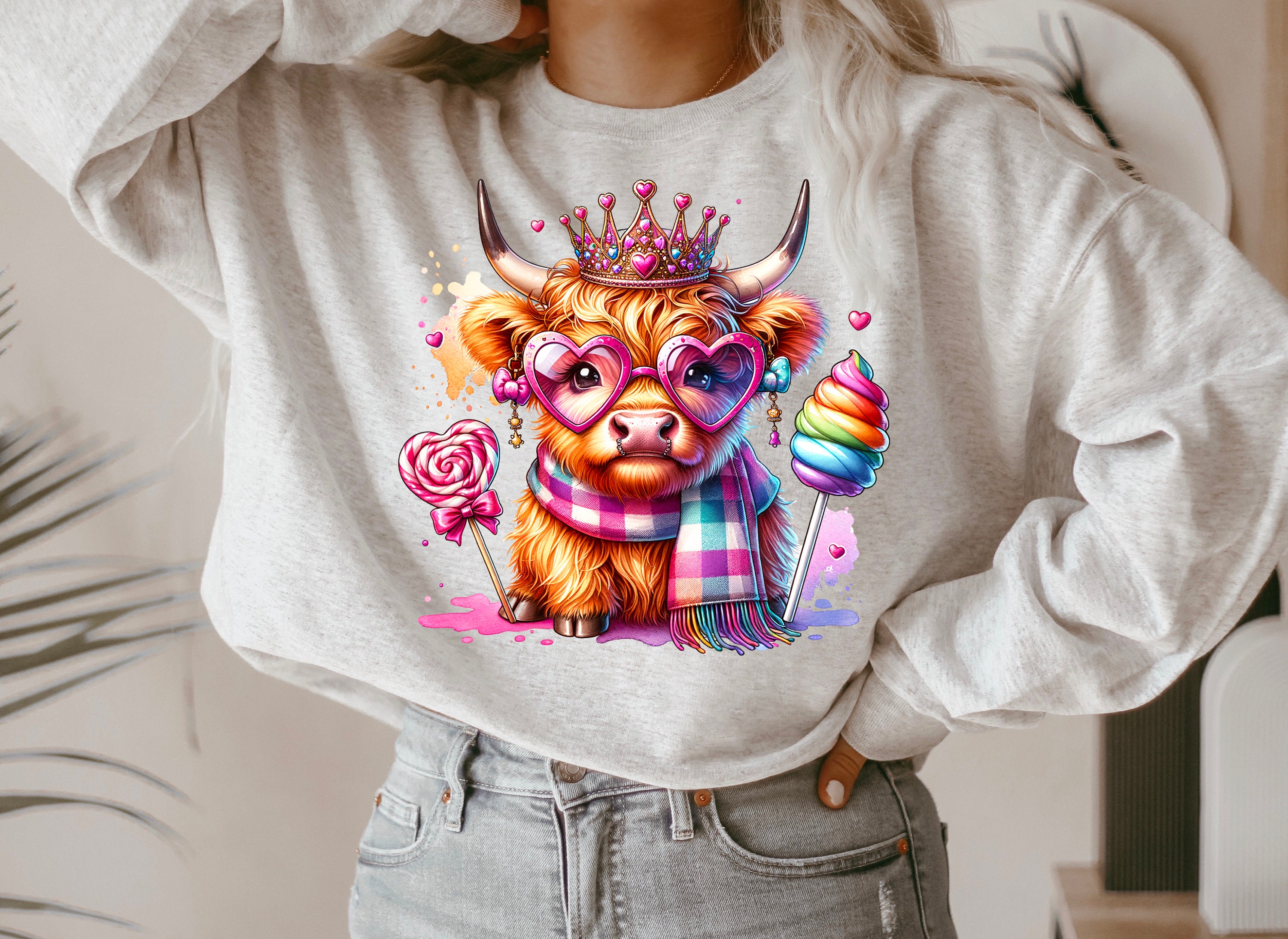 Cute Princess Highland Cow PNG, Candy Floss Highland Cow Clipart ...