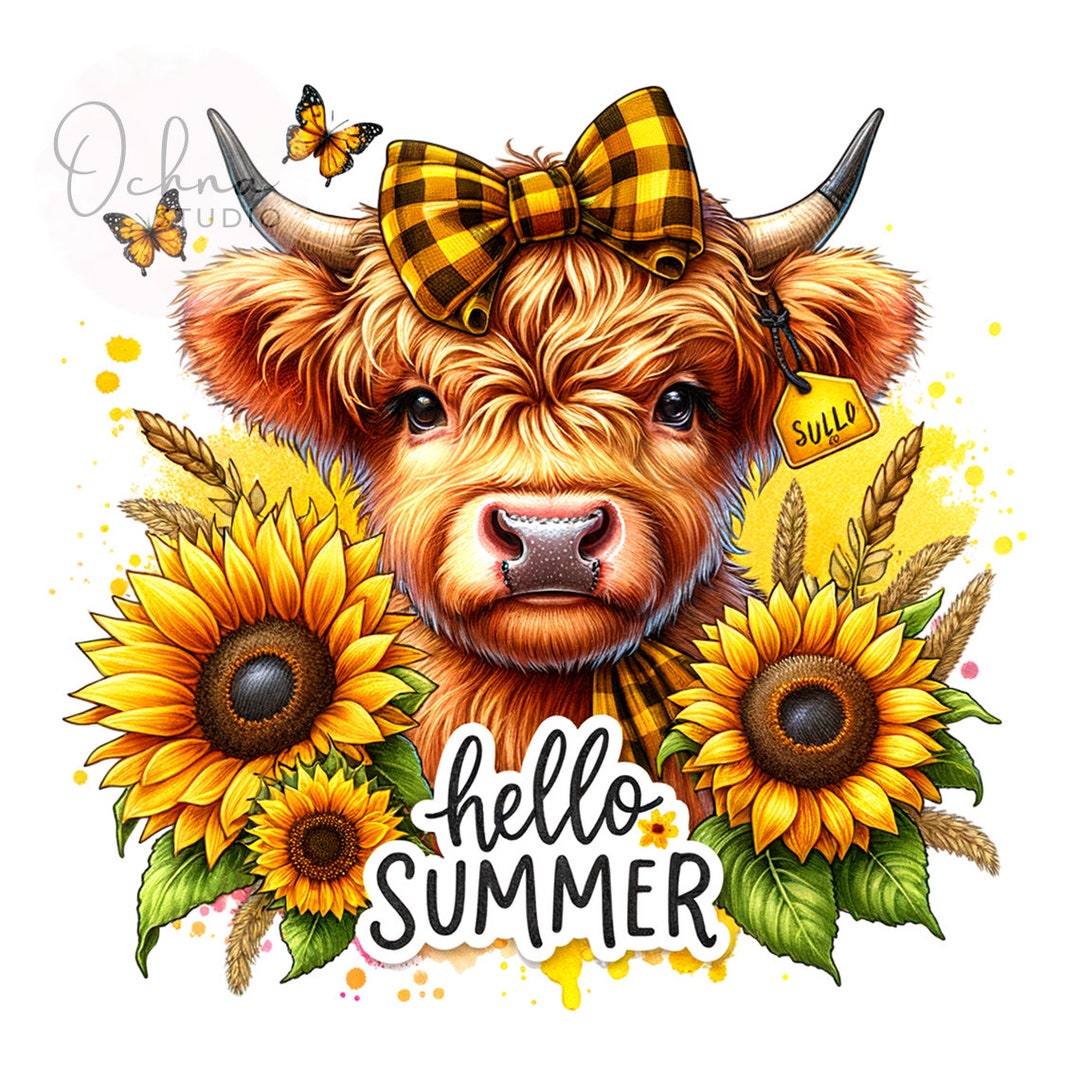 Hello Summer PNG, Cute Highland Cow Clipart, Sassy Heifer Cow, Highland ...