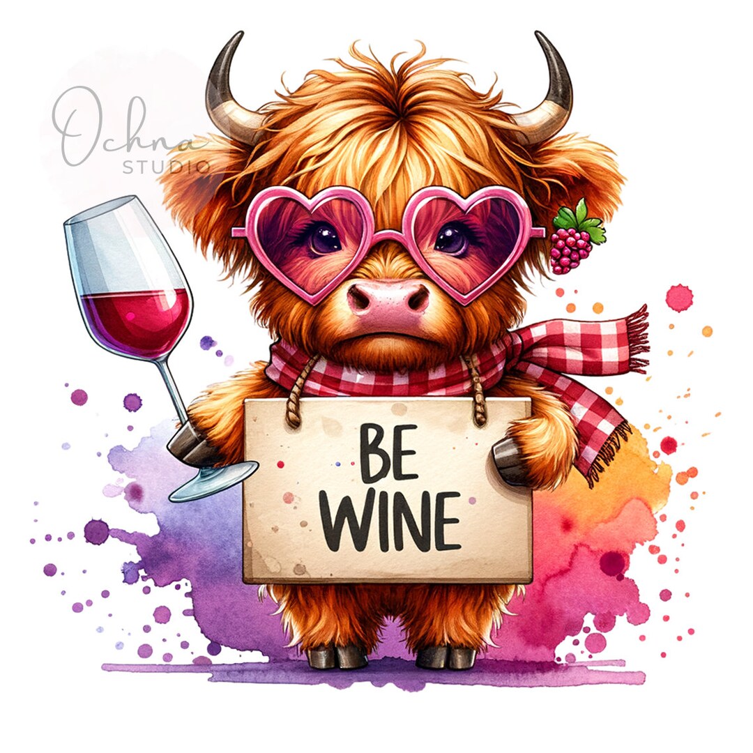 Highland Cow Be Wine PNG, Cute Highland Cow Clipart, Be Wine Png ...