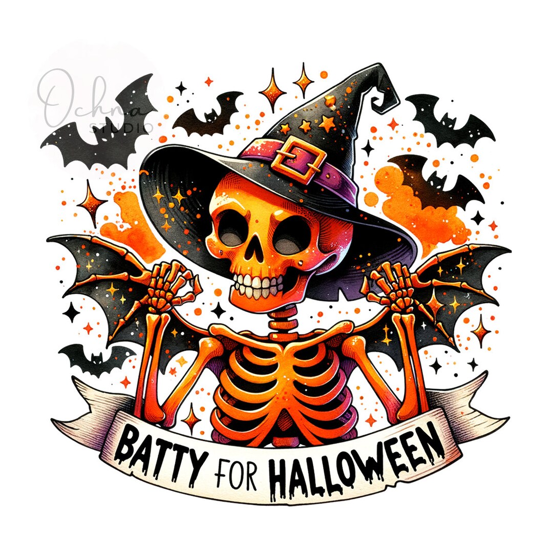 Batty for Halloween PNG, Skeleton Witch, Spooky Skeleton Clipart ...