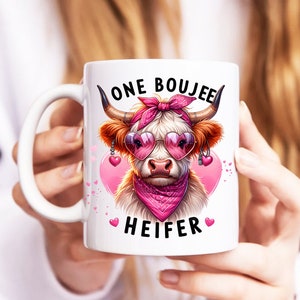 One Boujee Heifer PNG, Funny Highland Cow Clipart, Pink Highland Cow ...
