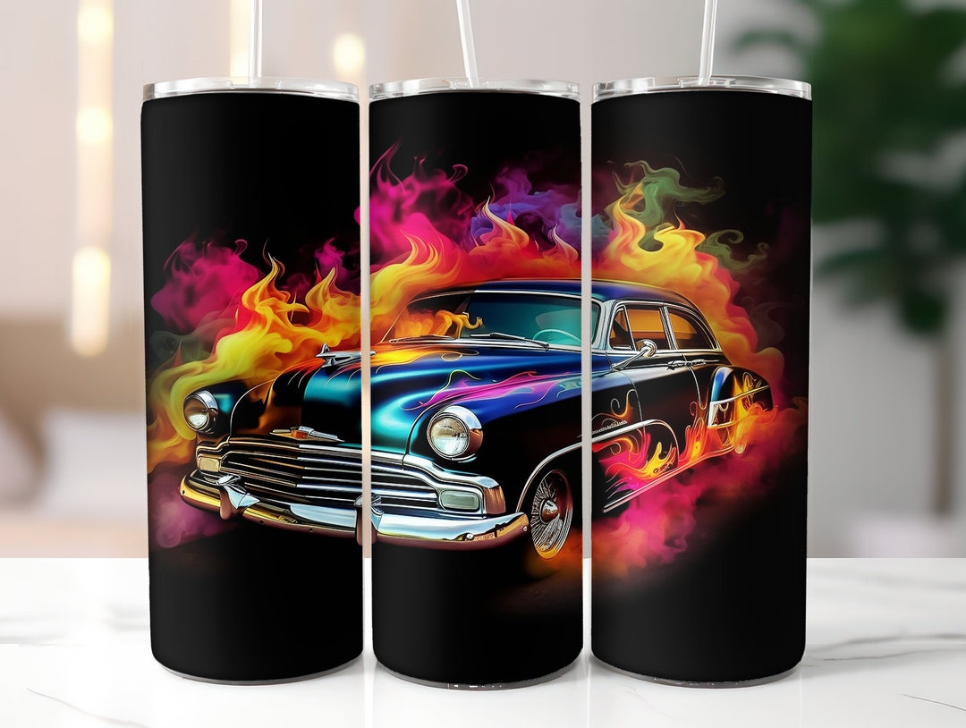 3D Classic Cars Tumbler, Vintage Car Neon Smoke Tumbler Wrap, Tumbler ...