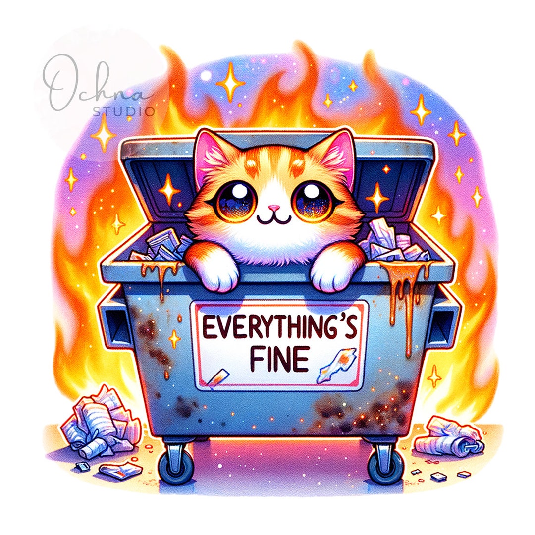 Everything's Fine PNG, Dumpster Fire Clipart, Cat PNG, Emotional ...
