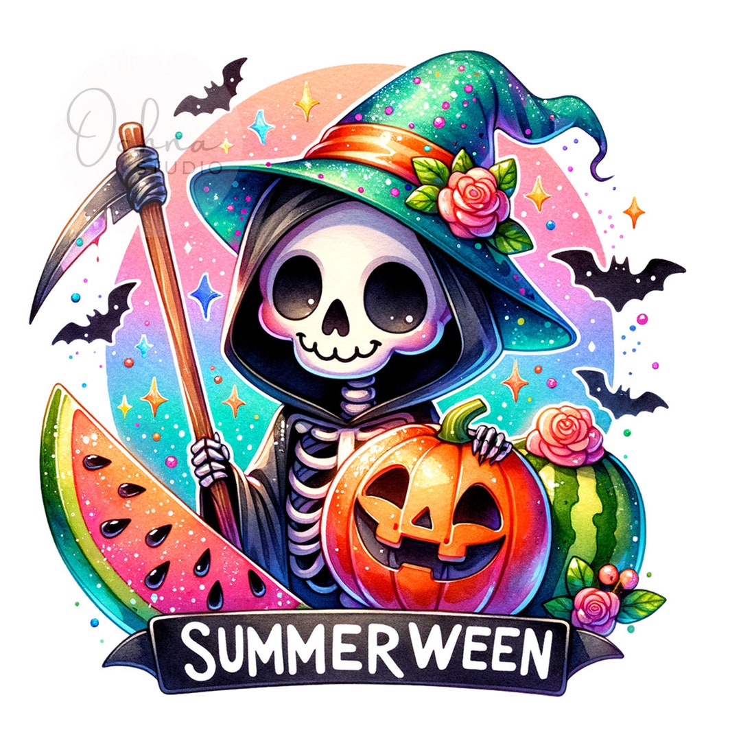 Spooky Summerween Clipart, Cute Summer Halloween, Summerween, Skeleton ...