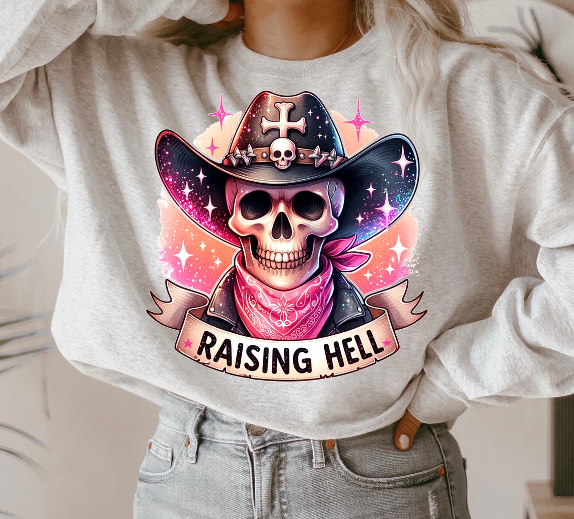 Raising Hell PNG, Spooky Cowboy Clipart, Southern Phrase Png, Country ...