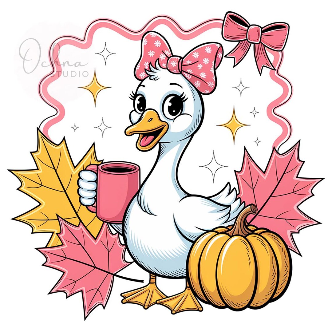 Cozy Goose Png, Fall Goose With Coffee Mug, Autumn Floral Frame Clipart ...
