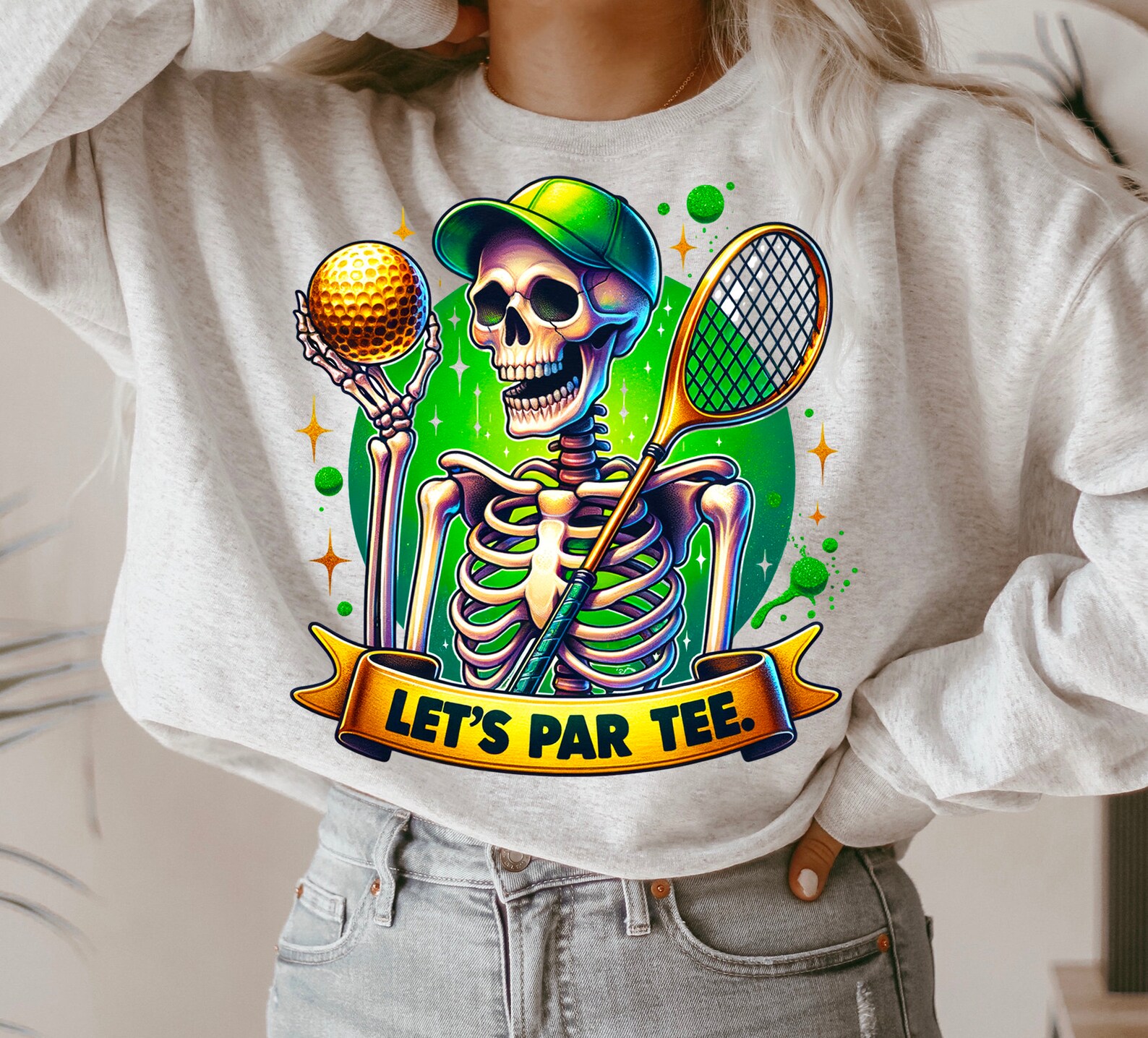 Let's Par Tee Clipart, Golf PNG, Spooky Golfer, Skeleton Golfing, Retro ...