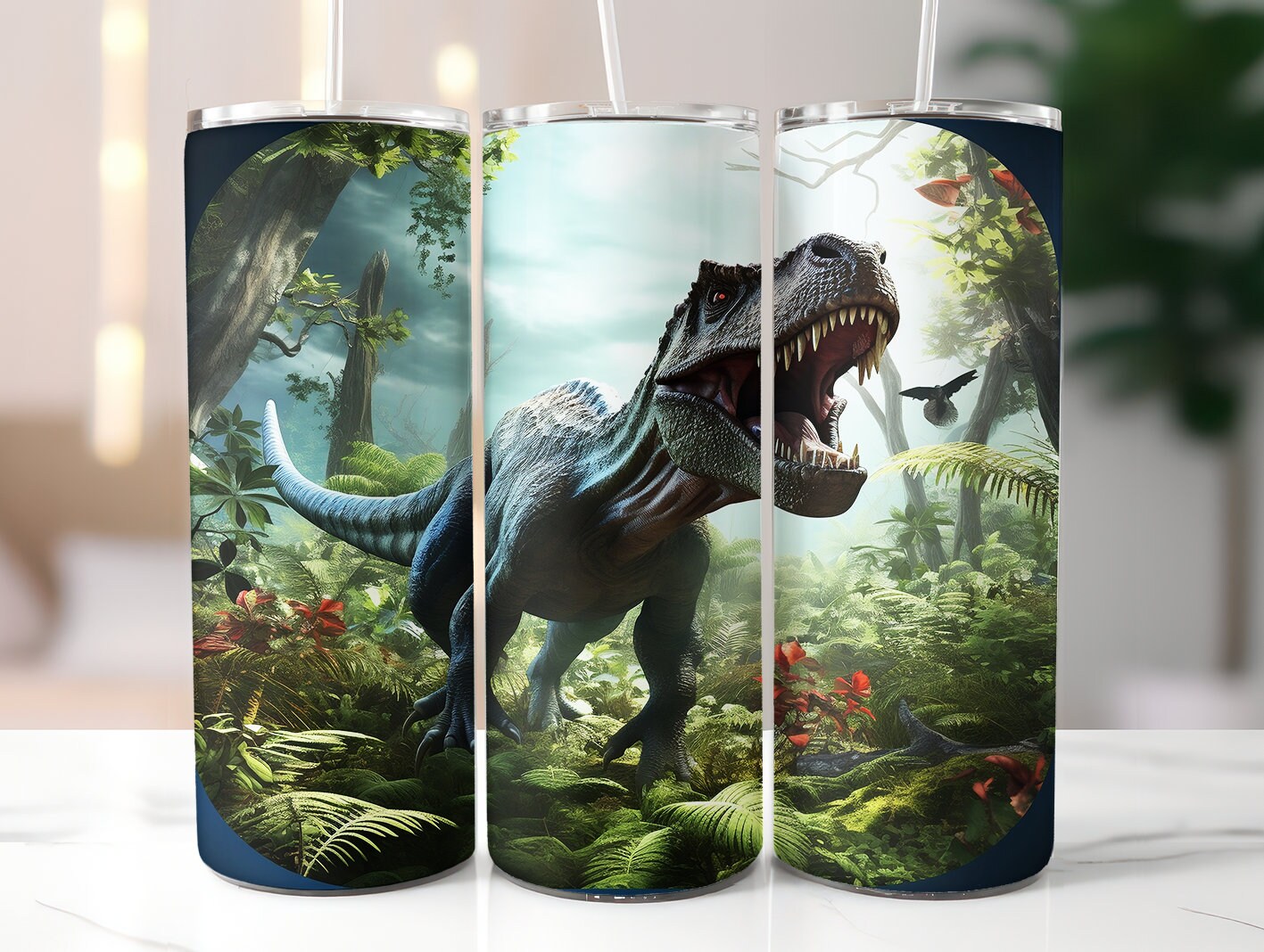 3D T-rex Dinosaur Tumbler Wrap, T-rex Dinosaur Forest Tumblers, Tumbler ...