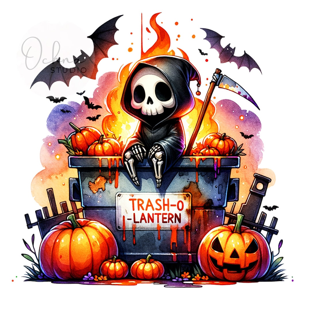 Halloween Dumpster Fire PNG, Snarky Skeleton Clipart, Trash O Lantern ...