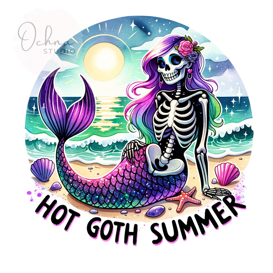 Hot Goth Summer PNG, Summer Mermaid Clipart, Snarky Skeleton ...