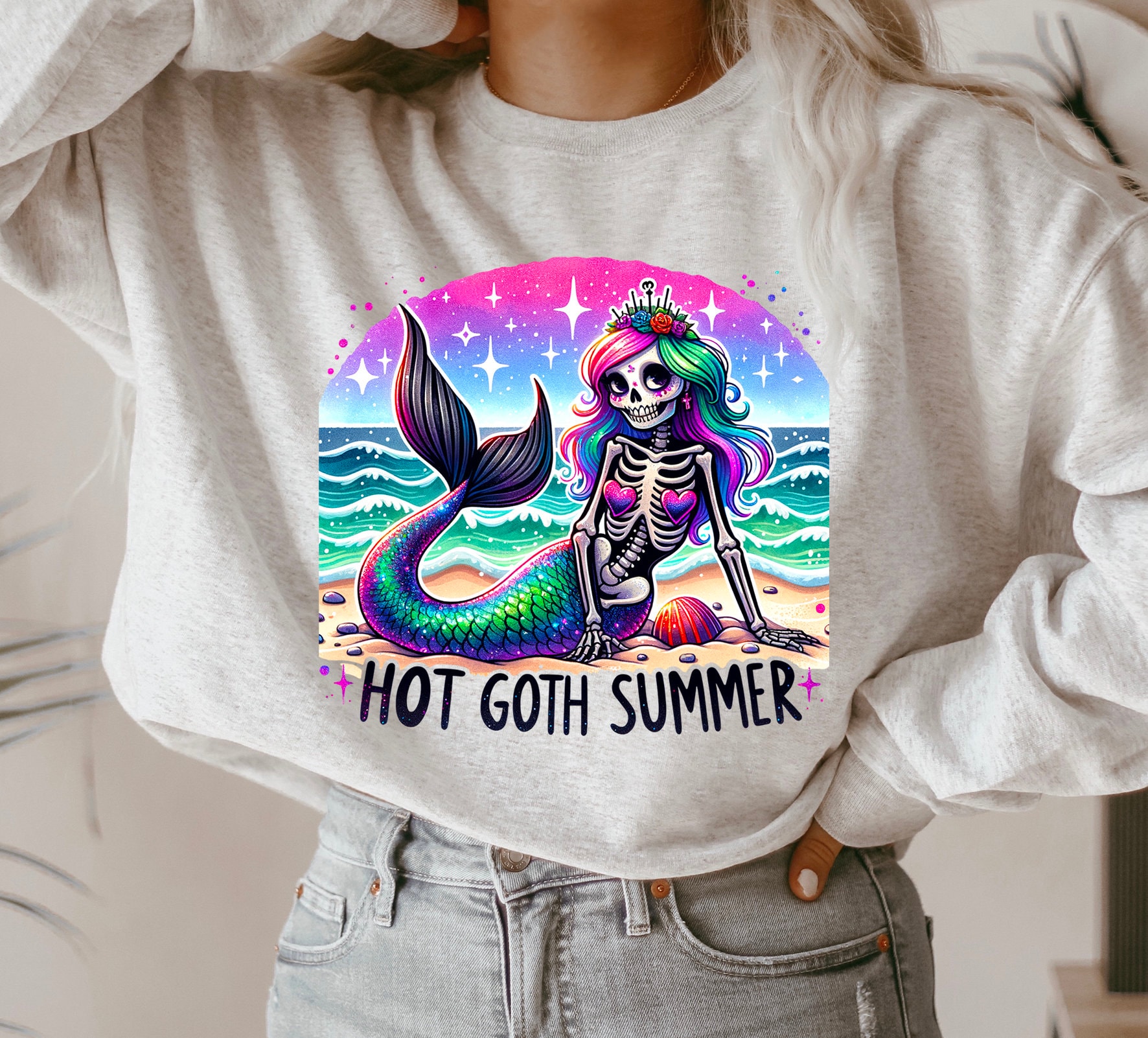 Hot Goth Summer PNG, Summer Mermaid Clipart, Snarky Skeleton ...