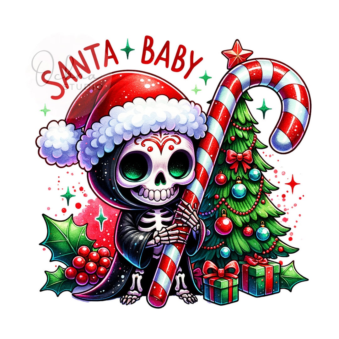 Santa Baby PNG, Christmas Skeleton, Santa Skull, Spooky Christmas PNG ...