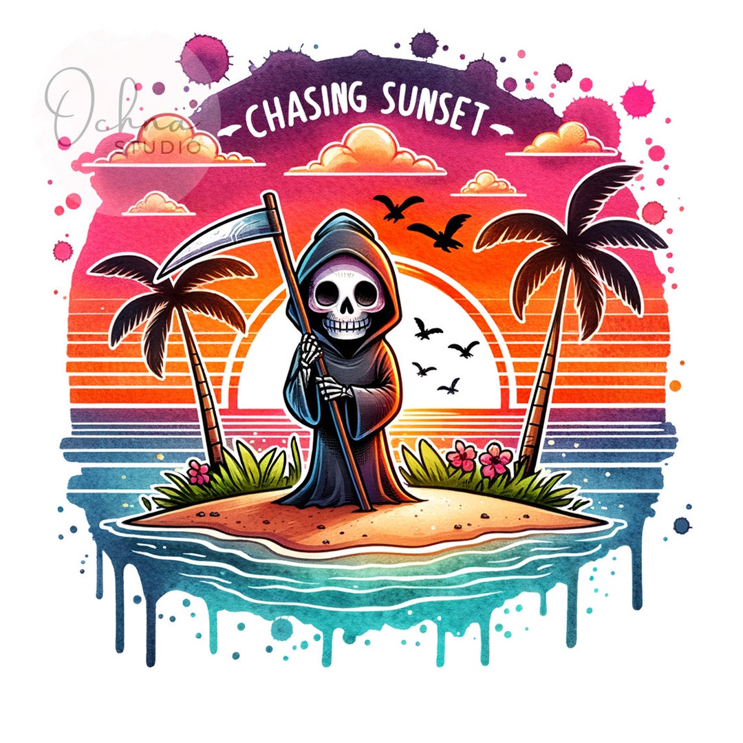 Chasing Sunset PNG, Summer Skeleton, Sarcastic Skeleton, Beach Skeleton ...