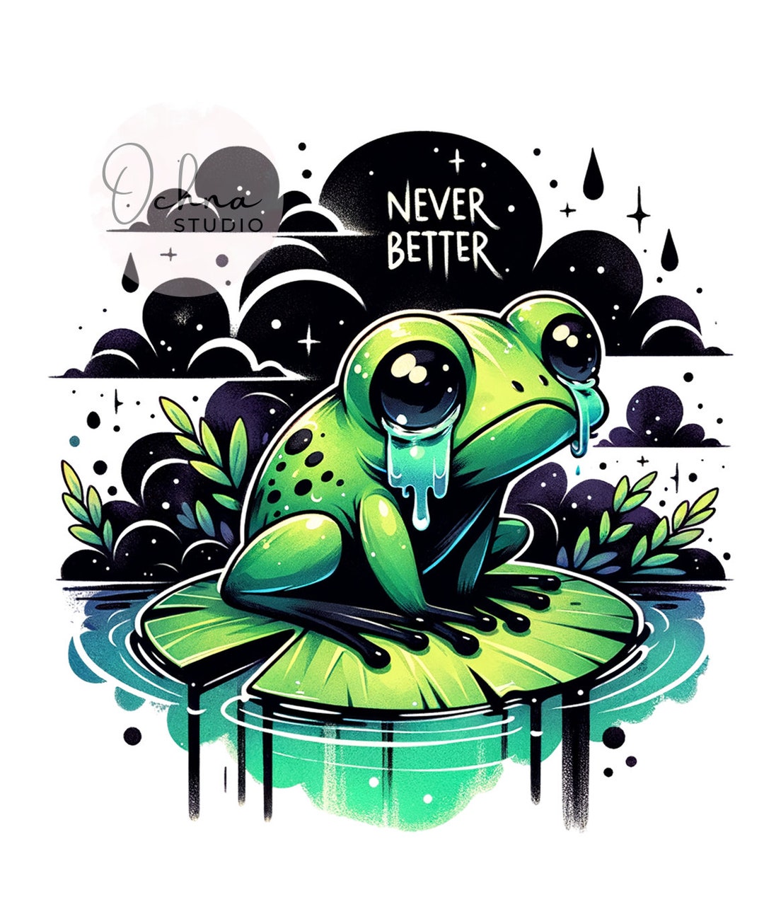 Never Better Frog Clipart, Funny Frog PNG, Snarky Froggy, Lily Pad ...