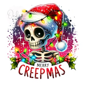 Merry Creepmas PNG, Christmas Skeleton, Santa Skull, Spooky Christmas ...