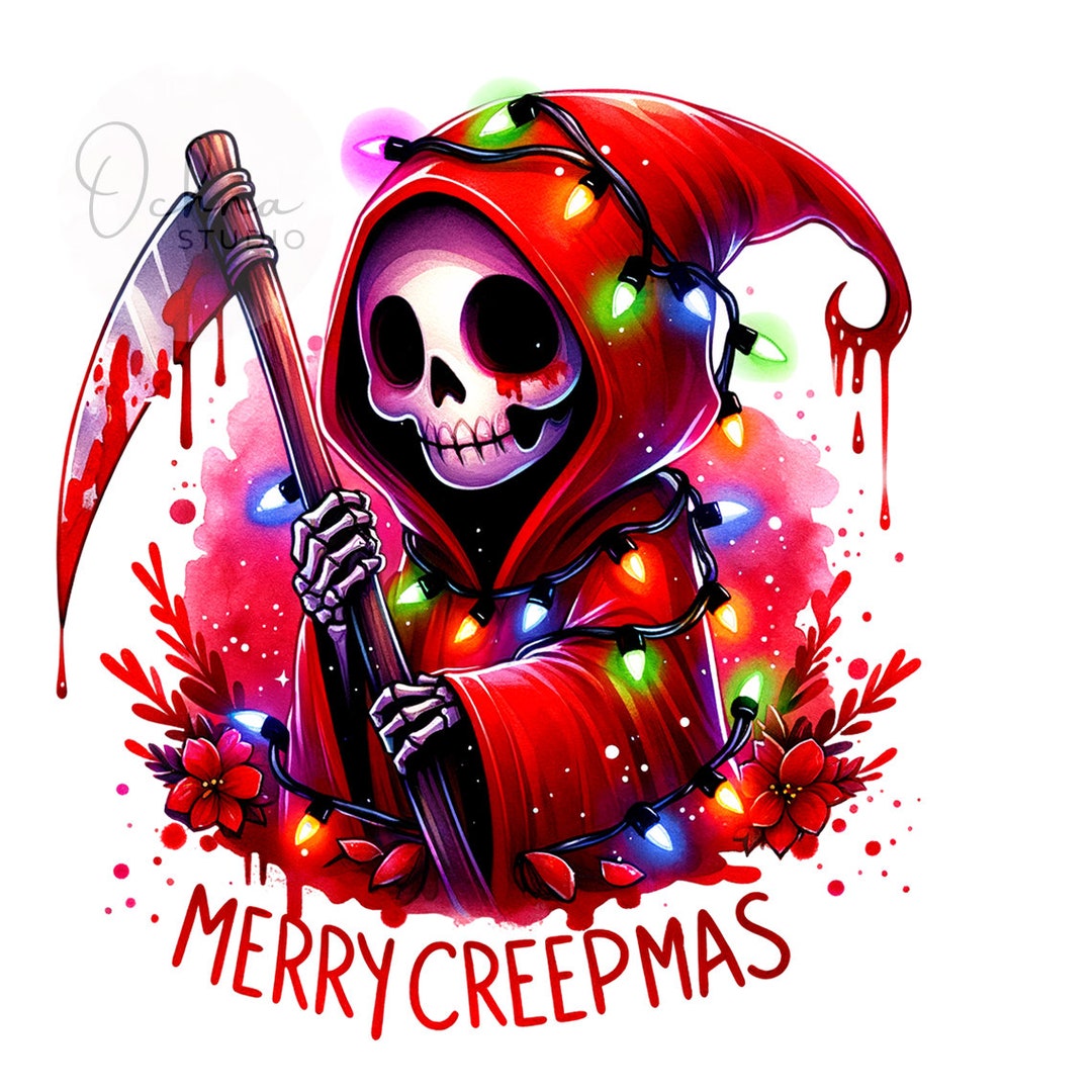 Merry Creepmas PNG, Christmas Skeleton, Santa Skull, Spooky Christmas ...