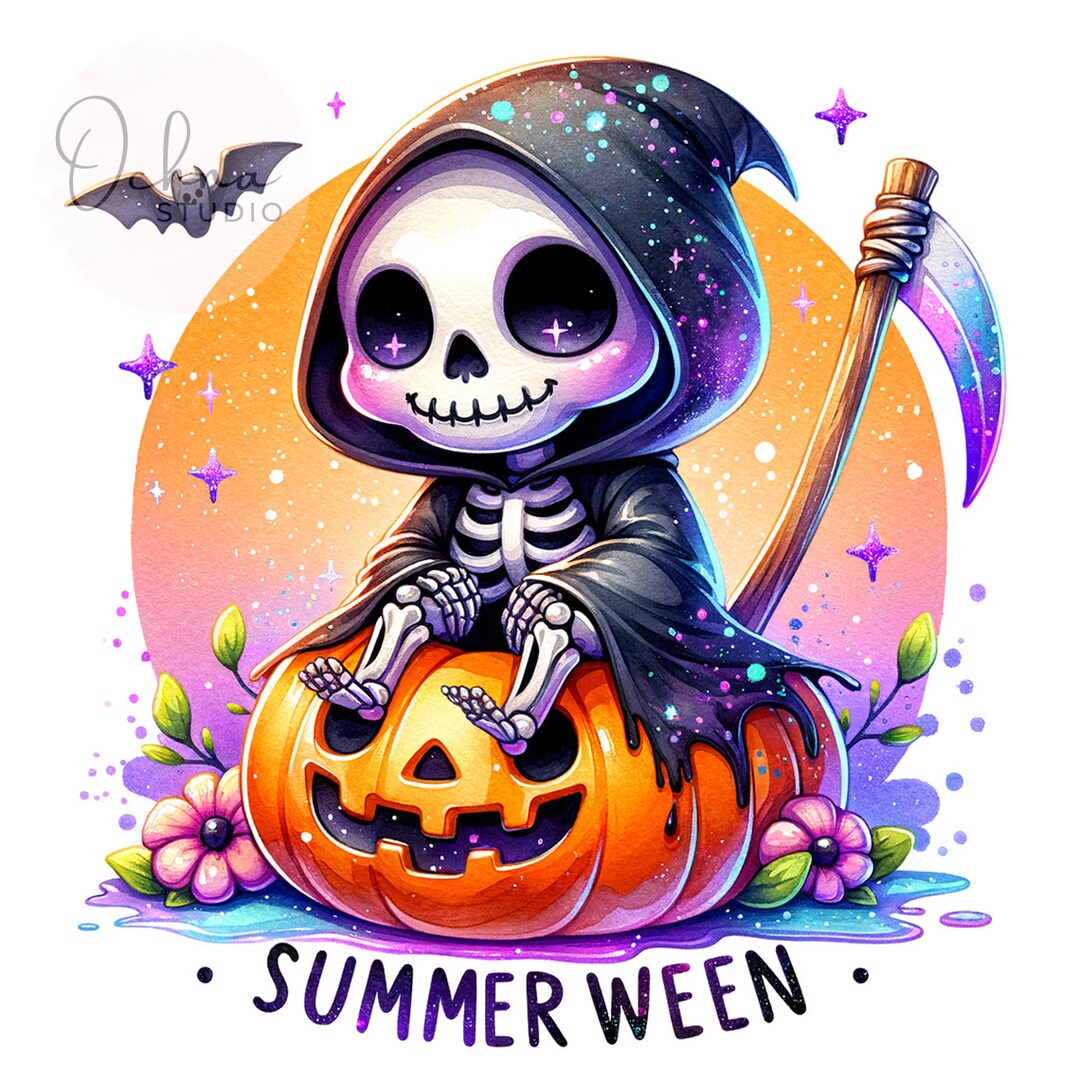 Spooky Summerween Clipart, Cute Summer Halloween, Summerween, Skeleton ...