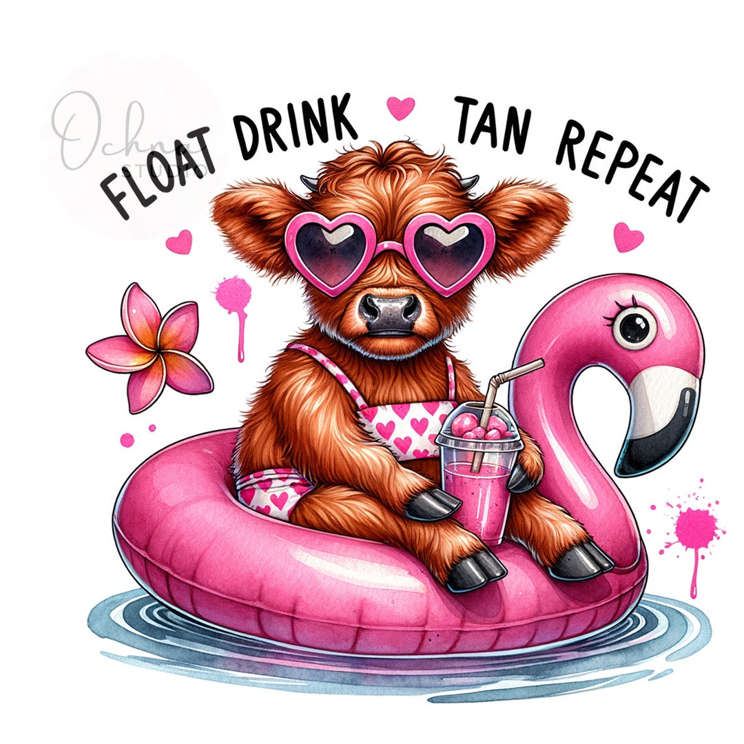 Highland Cow Flamingo PNG, Summer Highland Cow Clipart, Heifer Cow Png ...