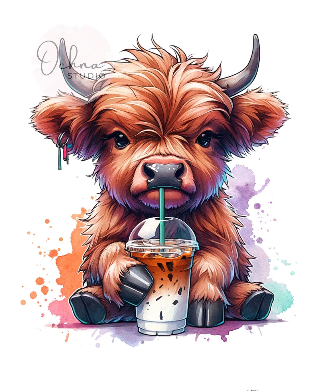 Highland Cow Coffee Ice Coffee PNG, Cute Highland Cow Clipart, Iced ...