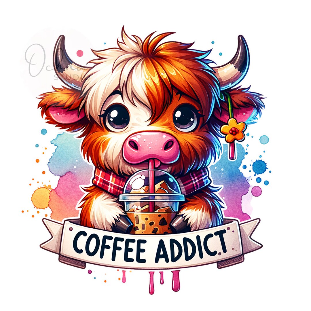 Highland Cow Coffee Addict PNG, Coffee Addict PNG, Cute Highland Cow ...